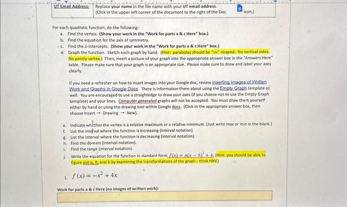 Solved For each quadratic function, do the following- a. | Chegg.com
