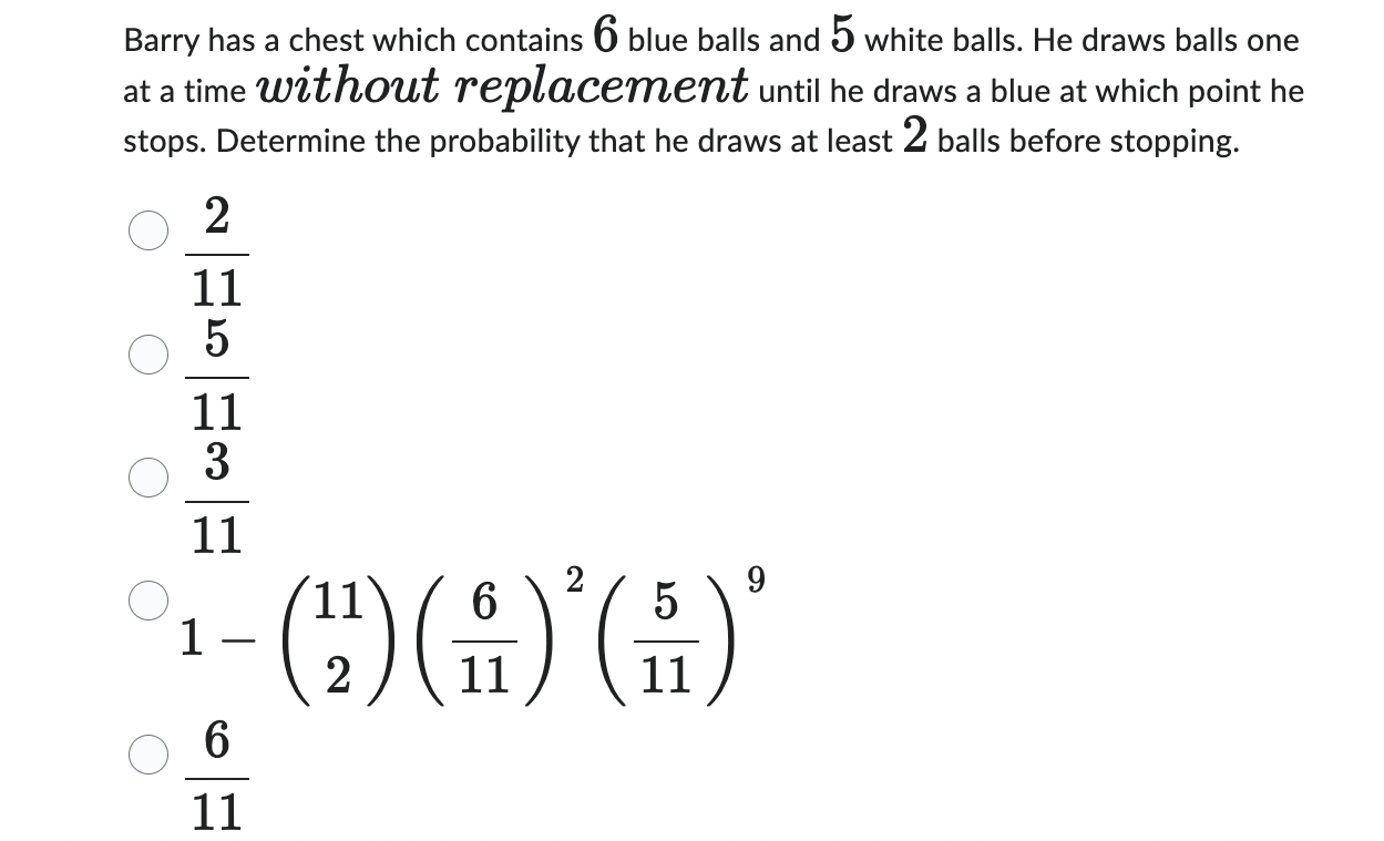 Solved by an EXPERT Barry has a chest which contains 6 ﻿blue balls and ...