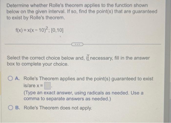 Solved Determine whether Rolle's theorem applies to the | Chegg.com