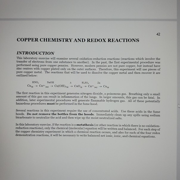 42 COPPER CHEMISTRY AND REDOX REACTIONS INTRODUCTION | Chegg.com