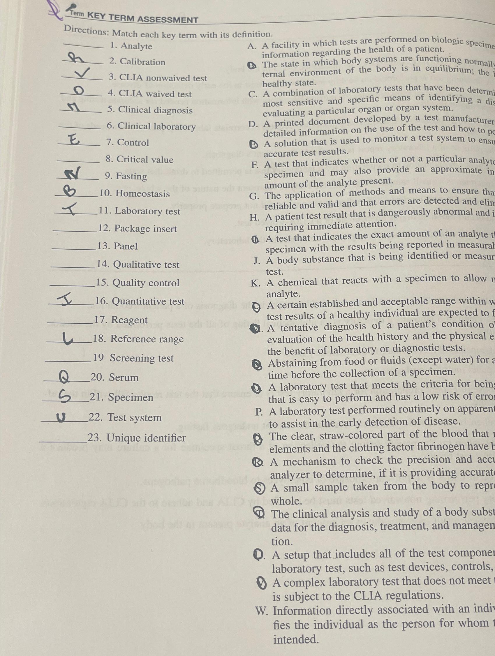 Term KEY TERM ASSESSMENTDirections: Match each key | Chegg.com