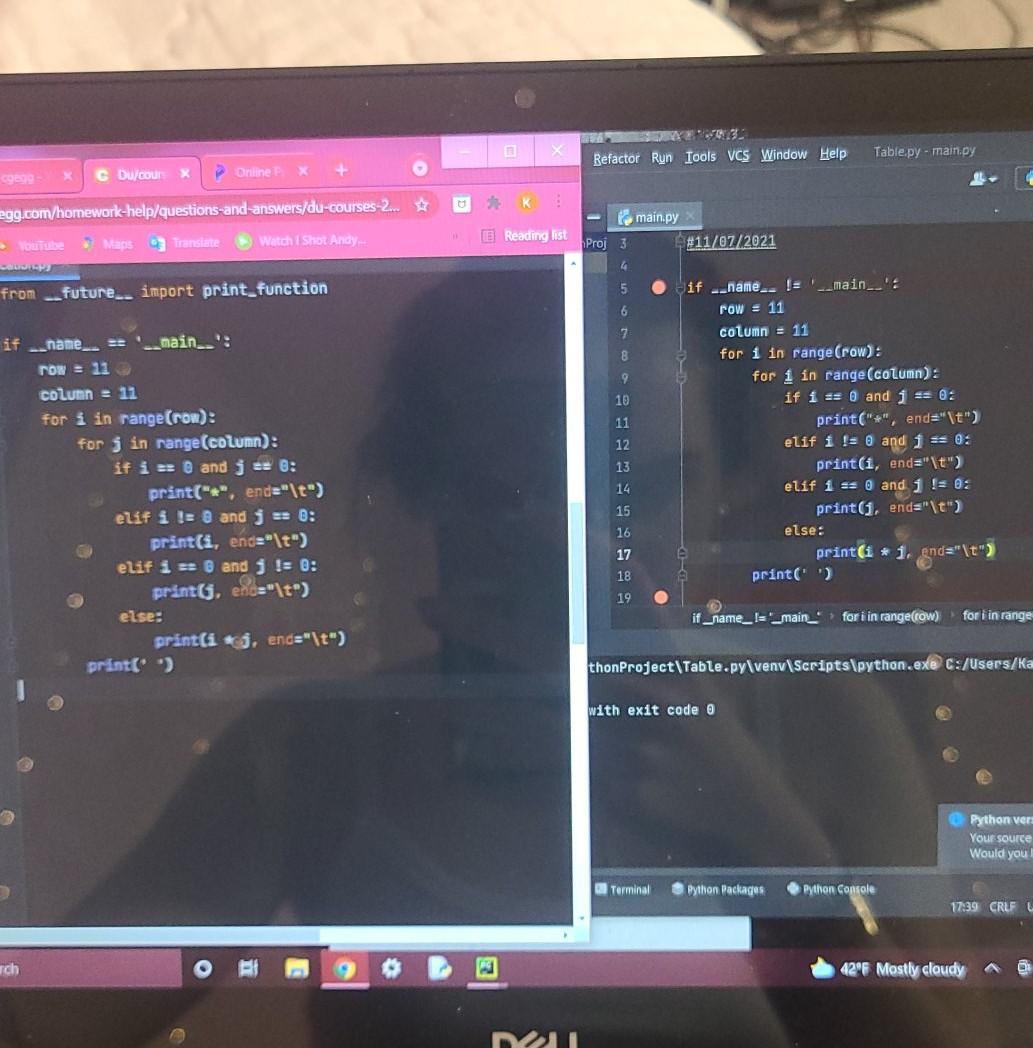 Solved Refactor Run Tools VCS Window Help Table.py -main.py | Chegg.com