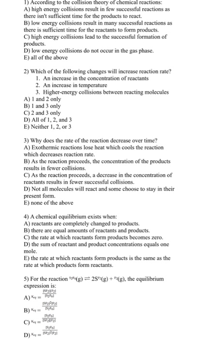 Solved 1) According to the collision theory of chemical | Chegg.com
