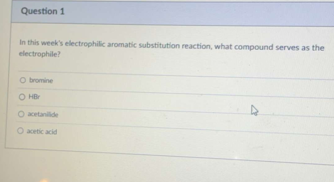 Solved Question 1In this week's electrophilic aromatic | Chegg.com