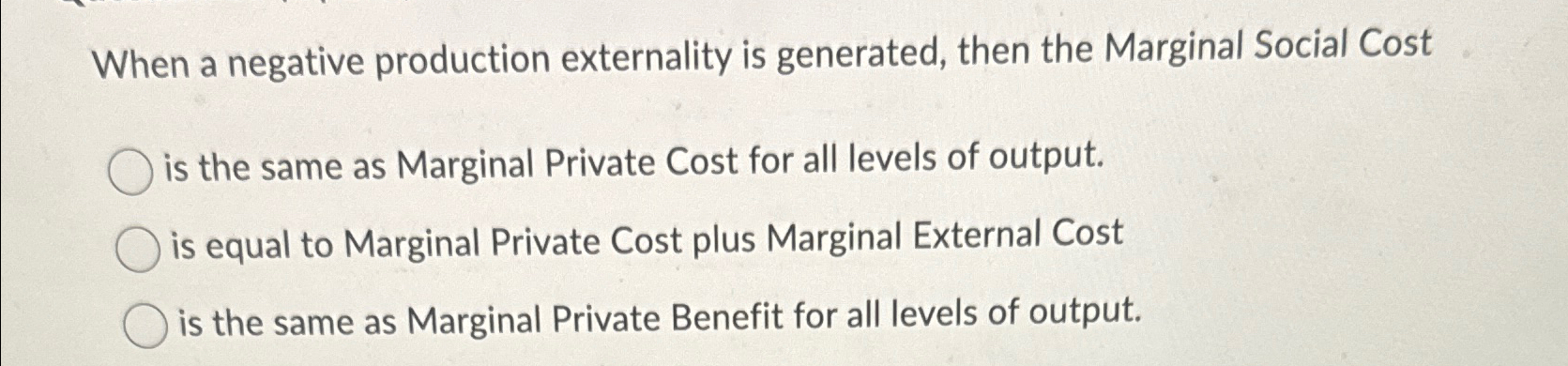 Solved When a negative production externality is generated, | Chegg.com
