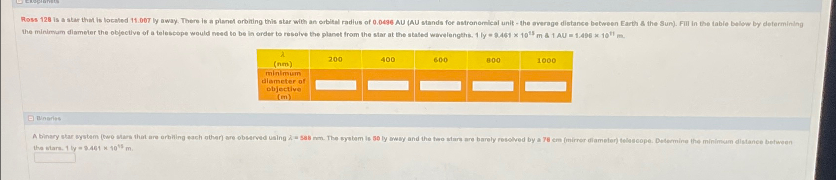 Solved the minimum dlameter the objective of a telescope | Chegg.com