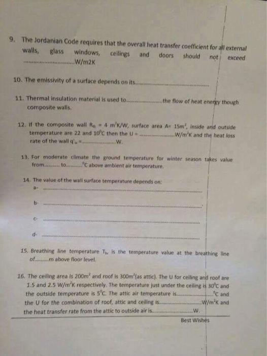 Solved 9. The Jordanian Code requires that the overall heat | Chegg.com