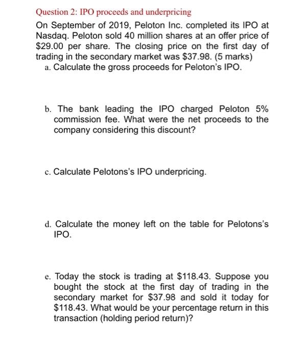 Solved Question 2: IPO proceeds and underpricing On | Chegg.com