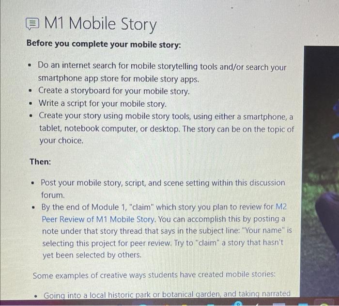Solved E M1 Mobile Story Before you complete your mobile | Chegg.com