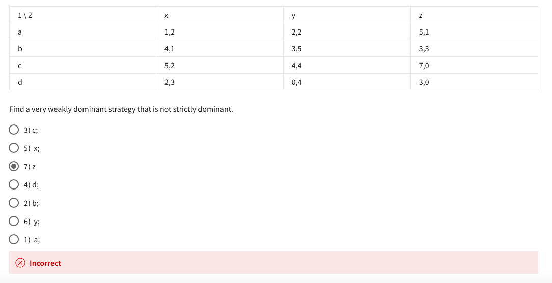 Find a very weakly dominant strategy that is not | Chegg.com