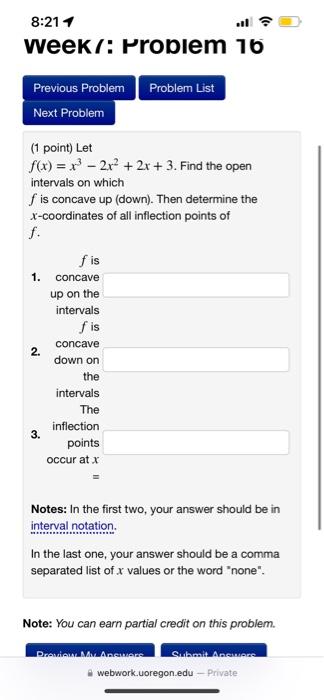 Solved (1 point) Let f(x)=x3−2x2+2x+3. Find the open | Chegg.com