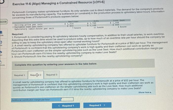 Solved Exercise 11-6 (Algo) Managing a Constrained Resource | Chegg.com