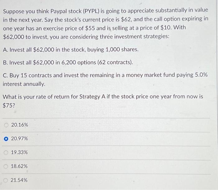 Solved Suppose you think Paypal stock (PYPL) is going to | Chegg.com