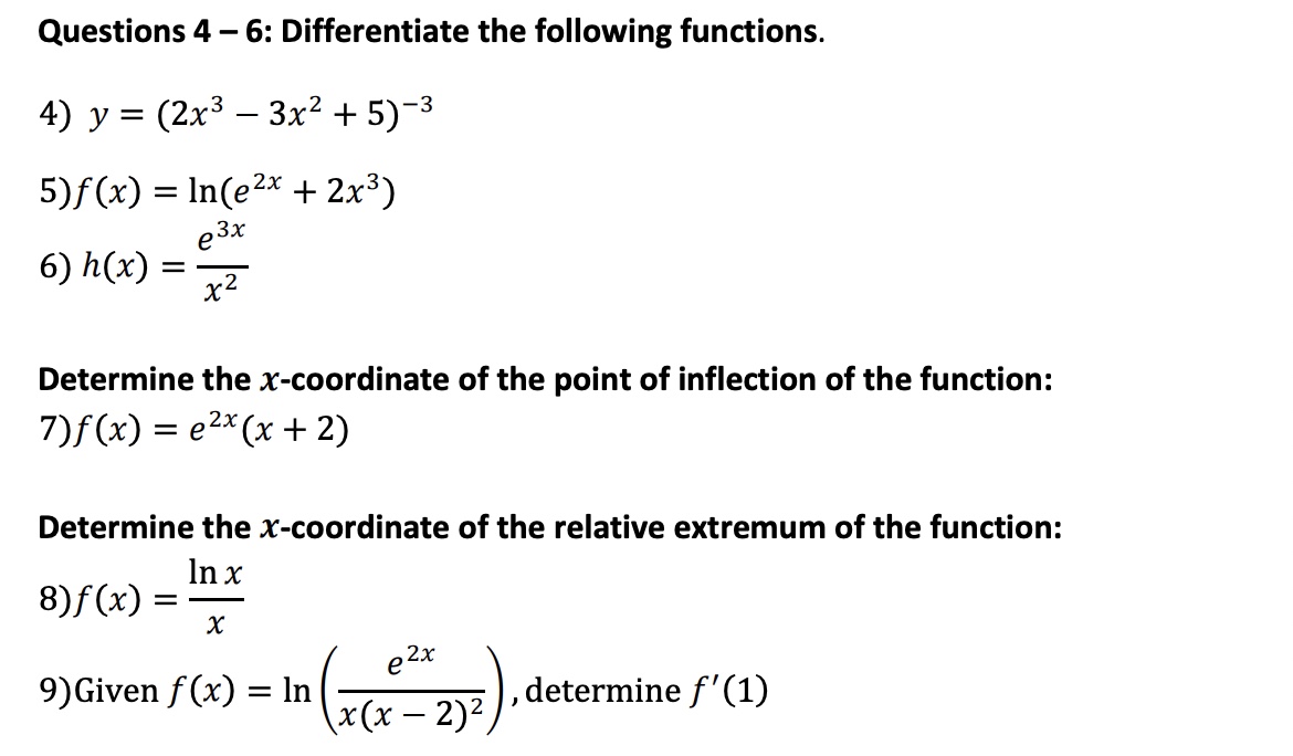 Solved please help with these:Differentiate the following | Chegg.com