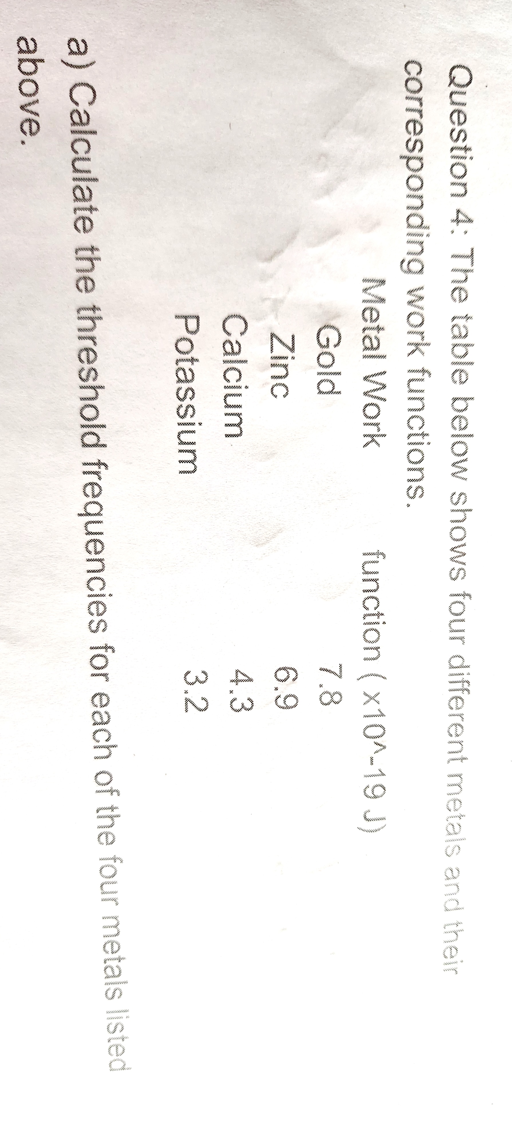 Solved Question 4: The table below shows four different | Chegg.com