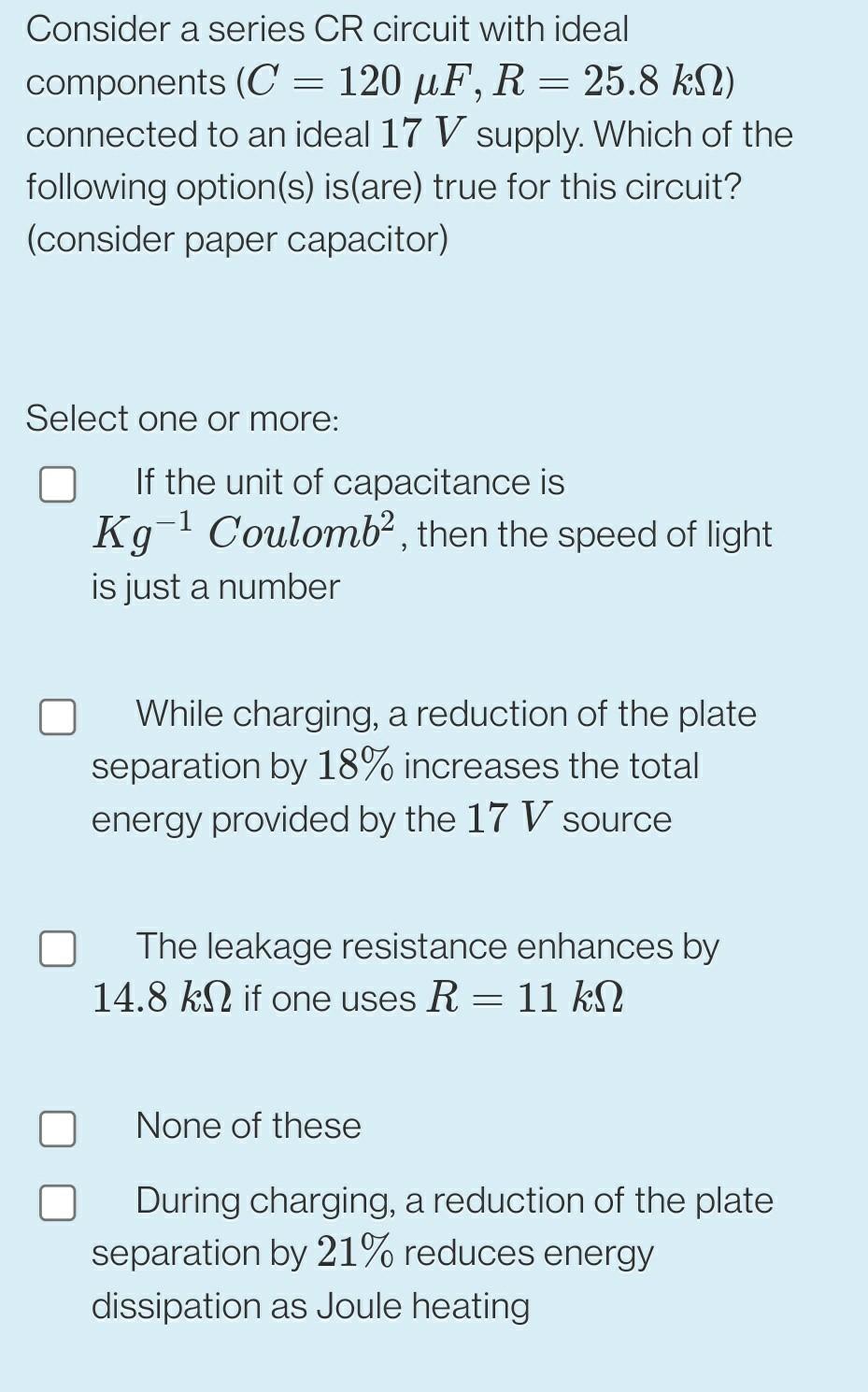 Solved - Consider a series CR circuit with ideal components | Chegg.com