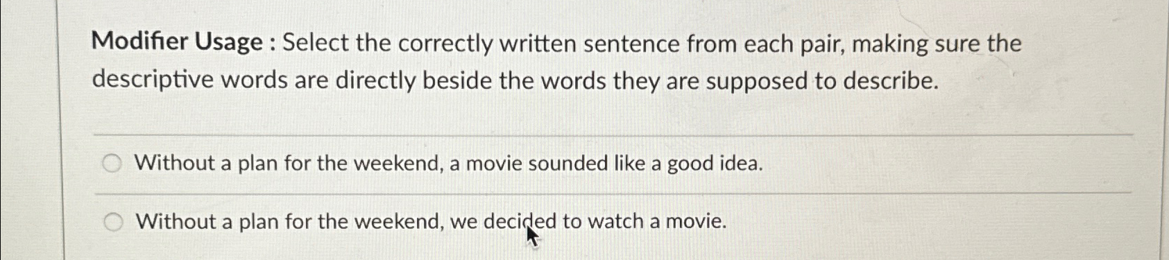 Solved Modifier Usage : Select the correctly written | Chegg.com