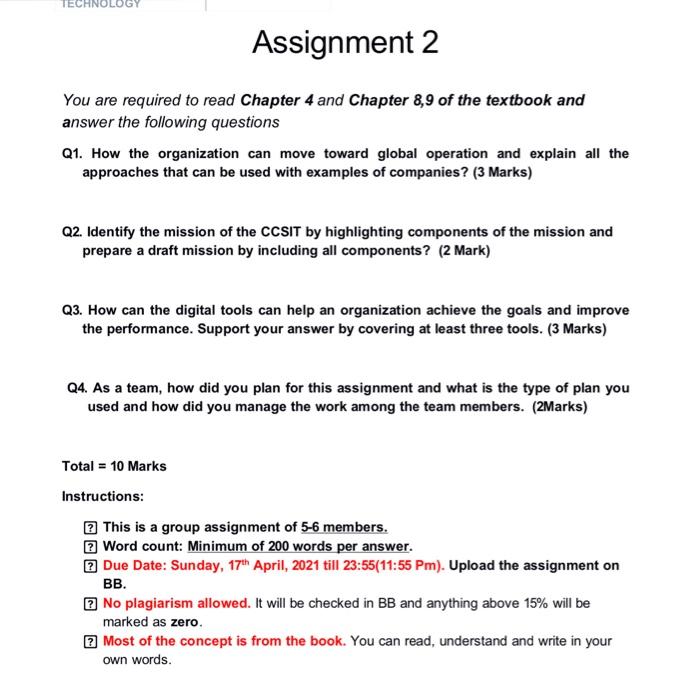 Solved TECHNOLO Assignment 2 You are required to read | Chegg.com