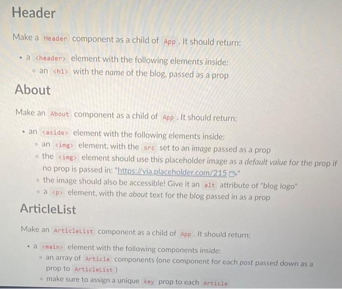 Solved Make a Header component as a child of App. It should | Chegg.com