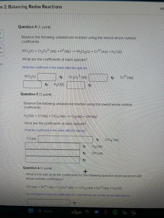 Solved Balance the following unbalanced reaction using the | Chegg.com