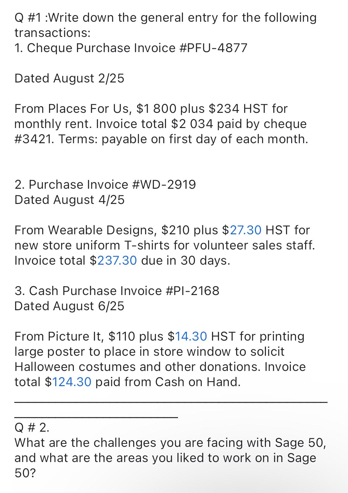 Solved Q #1 ﻿:Write down the general entry for the following | Chegg.com