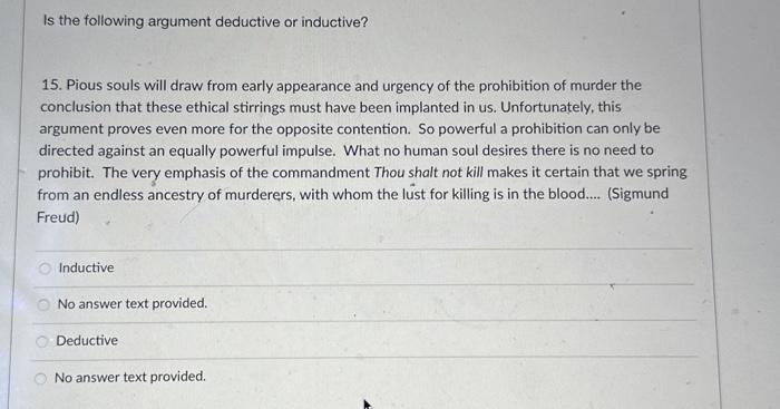 Is the following argument deductive or inductive? 15. | Chegg.com