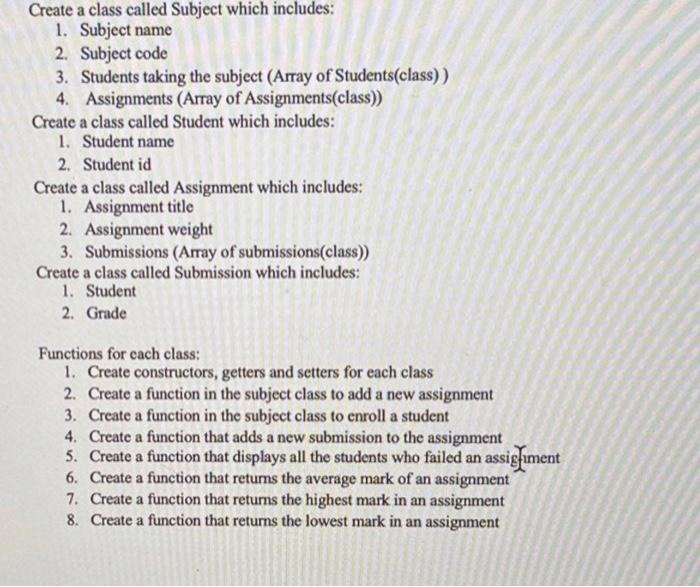 Solved Create a class called Subject which includes: 1. | Chegg.com