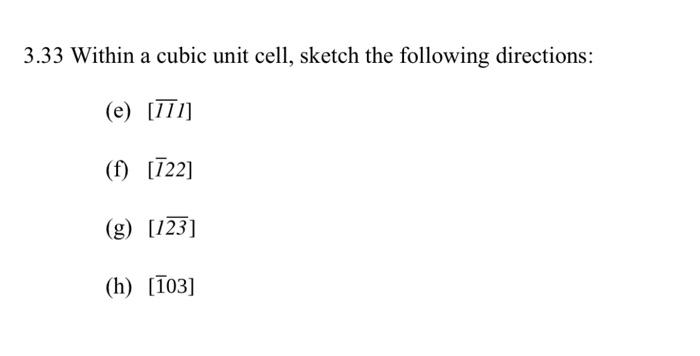 Solved 3.33 Within a cubic unit cell, sketch the following | Chegg.com