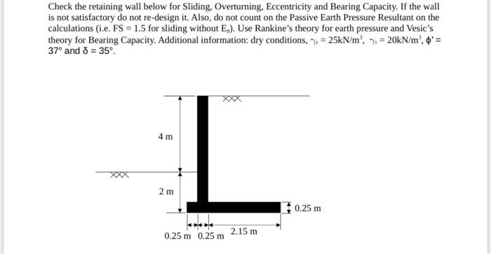 Check the retaining wall below for Sliding, | Chegg.com