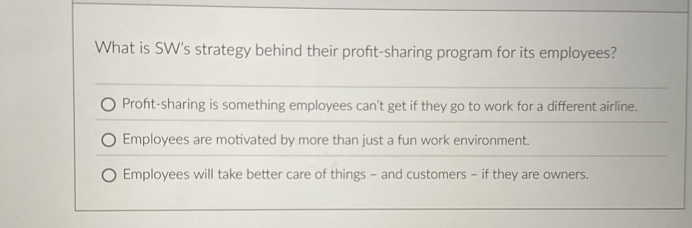Solved What is SW's strategy behind their profit-sharing | Chegg.com