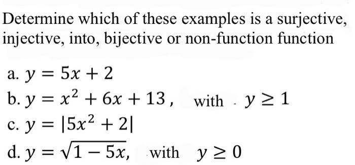 Solved Determine which of these examples is a surjective, | Chegg.com