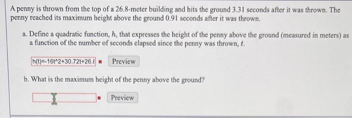 Solved A penny is thrown from the top of a 26.8-meter | Chegg.com