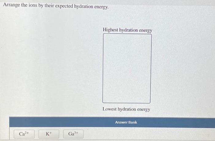 Solved Arrange the ions by their expected hydration energy. | Chegg.com