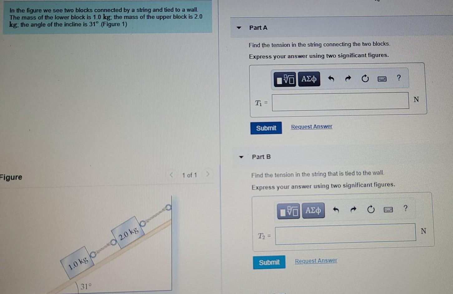 Solved in the figure we see two blocks connected by a string | Chegg.com
