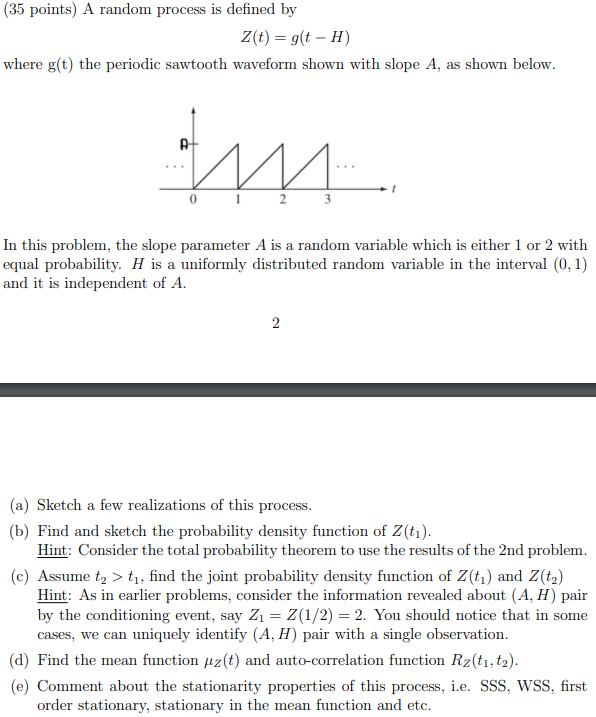 Solved (35 ﻿points) ﻿A random process is defined | Chegg.com
