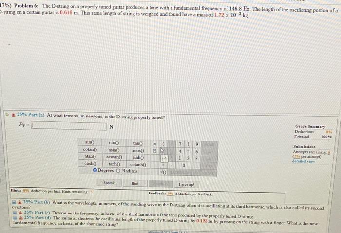 Solved 7\%) Problem 6: The D-string on a properly tuned | Chegg.com
