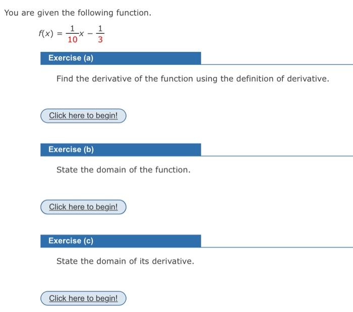 Solved You are given the following function. f(x)=101x−31 | Chegg.com