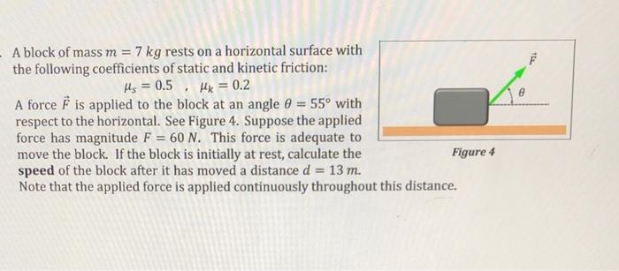 Solved F - A block of mass m = 7 kg rests on a horizontal | Chegg.com