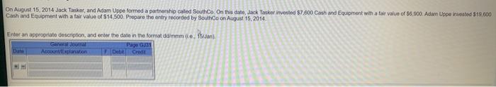 Solved On August 15, 2014 Jack Tasker, and Adam Uppe formed | Chegg.com