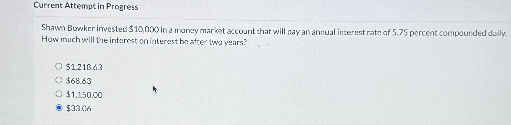 Solved Current Attempt in ProgressShawn Bowker invested | Chegg.com