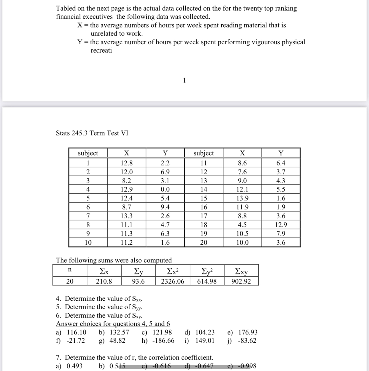 Solved Tabled on the next page is the actual data collected | Chegg.com