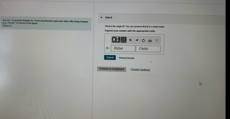 Two m=4.4g ﻿point charges on 1.0-m-long threads repel | Chegg.com