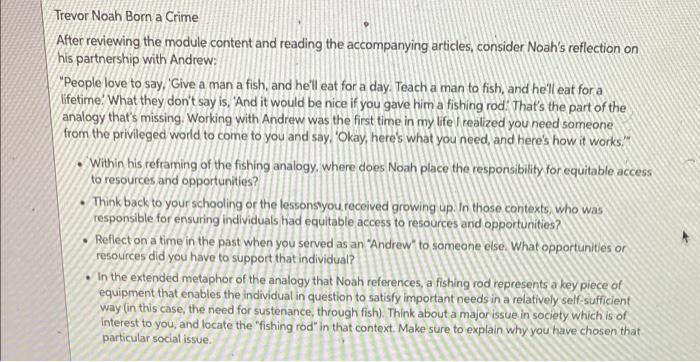 Trevor Noah Born a Crime After reviewing the module | Chegg.com