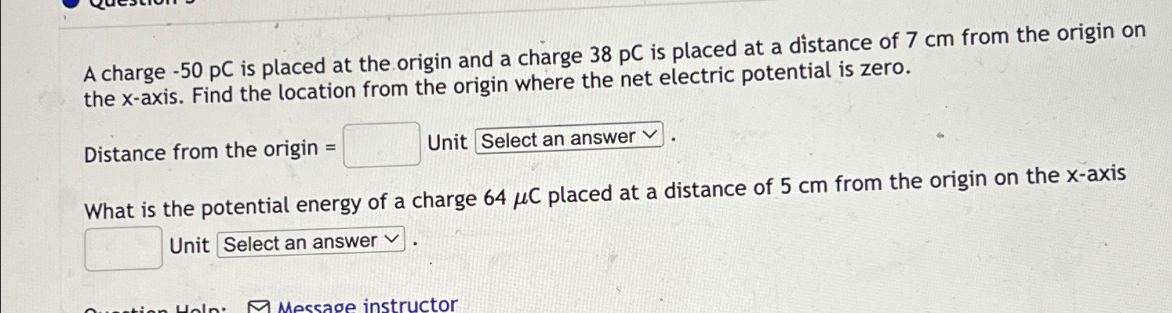 Solved A charge -50pC ﻿is placed at the origin and a charge | Chegg.com
