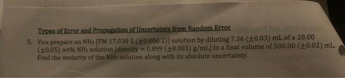 Solved Types of Error and Propagation of Uncertainty from | Chegg.com