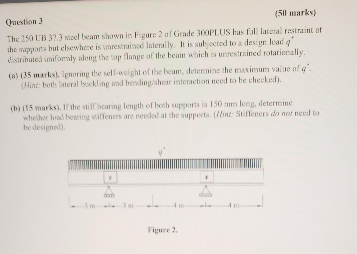 Solved (50 marks) Question 3 The 250 UB 37.3 steel beam | Chegg.com