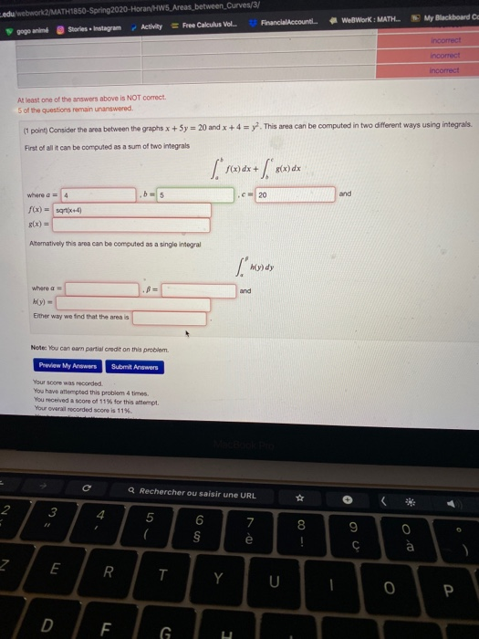 Solved edu webwork2/MATH1850-Spring 2020 Horan/HW5 Areas | Chegg.com