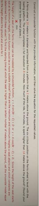 Solved Construct a sinusoidal function with the provided | Chegg.com