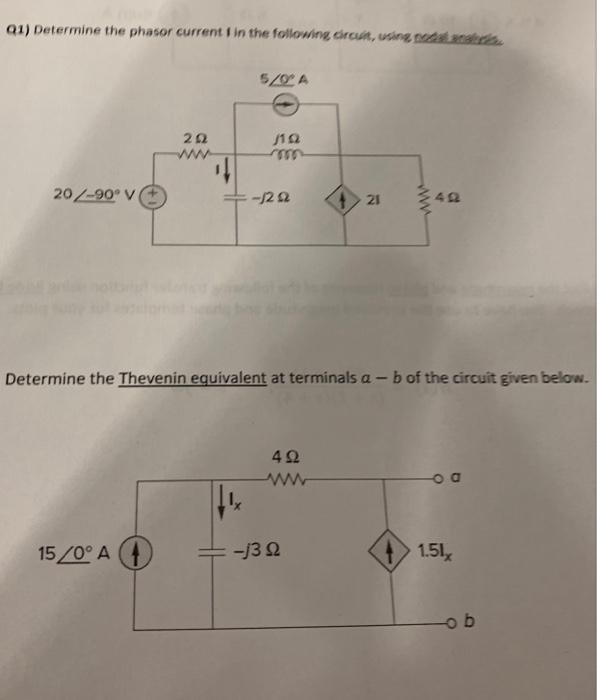 Solved Q1) Determine the phasor current i in the following | Chegg.com