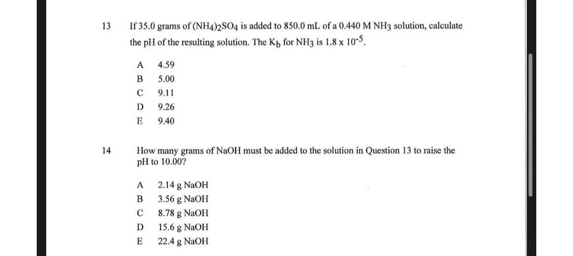 Solved 13 ﻿If 35.0 ﻿grams of (NH4)2SO4 ﻿is added to 850.0mL | Chegg.com
